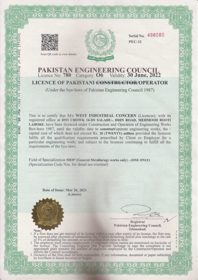 Certificates - WICON